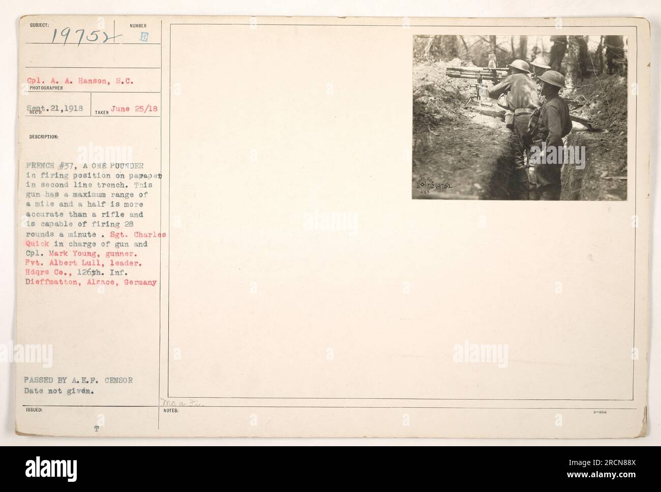 Cpl. A. A. Hanson, S.C., is seen in this photograph taken on June 25 ...