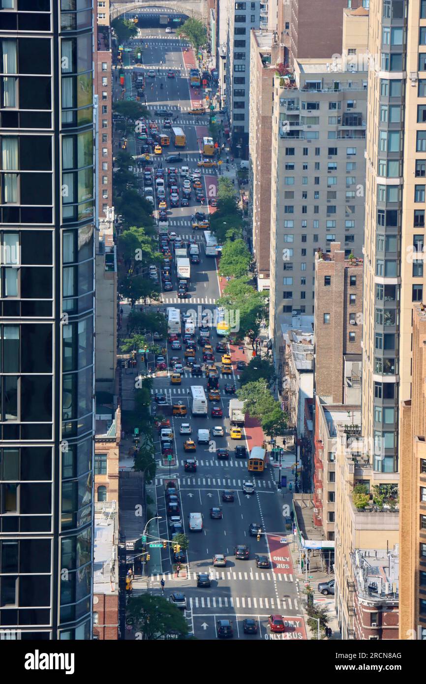 Aerial view of First avenue from 50th street north in Manhattan, New ...
