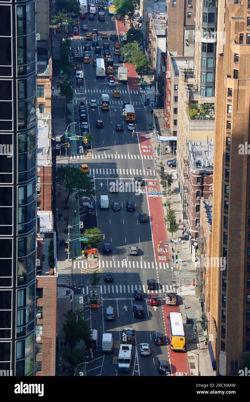 Aerial view of First avenue from 50th street north in Manhattan, New ...