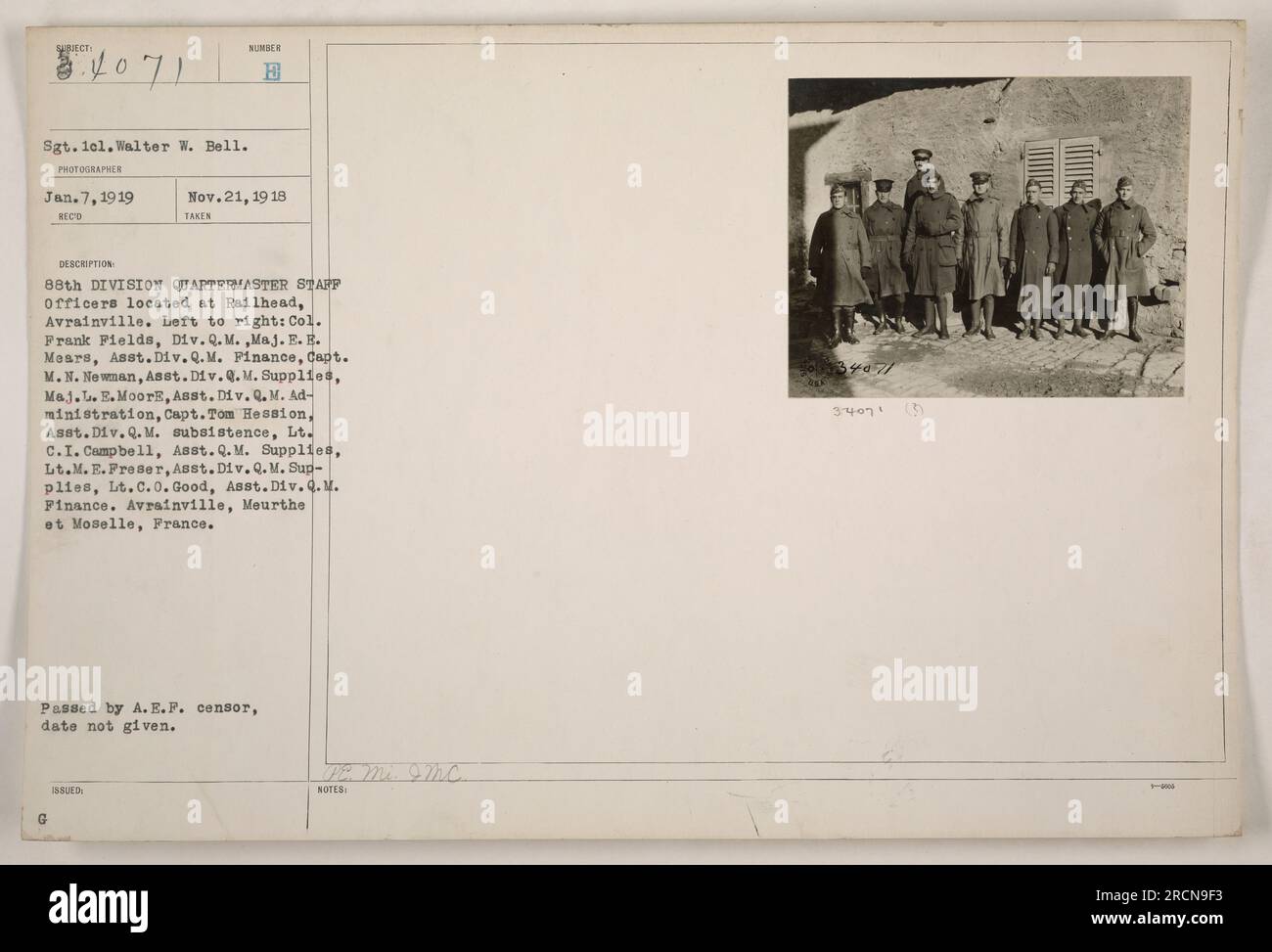 Officers of the 88th Division Quartermaster Staff at Railhead in ...
