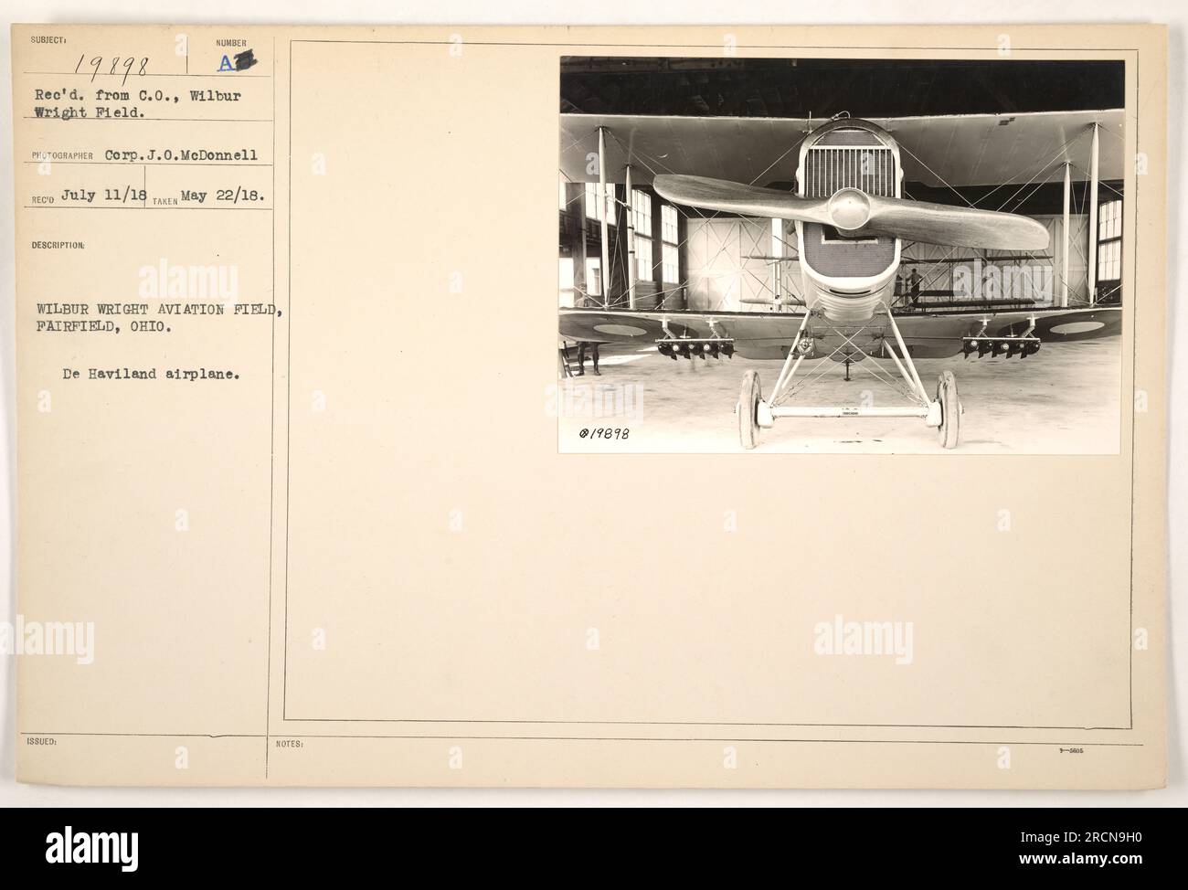 A photograph of a De Haviland airplane at Wilbur Wright Aviation Field ...