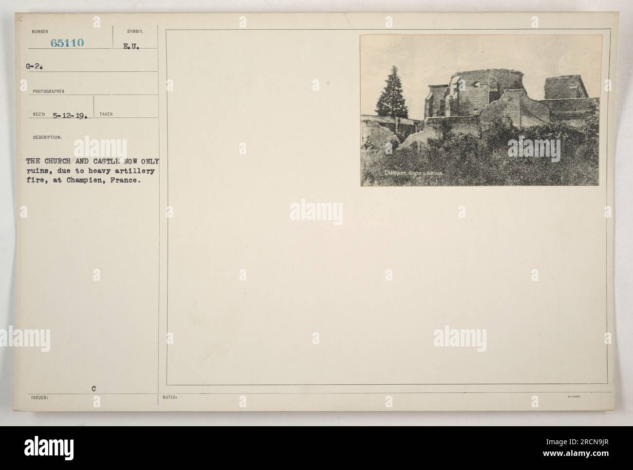 Caption: "The ruins of a church and castle in Champien, France, caused ...