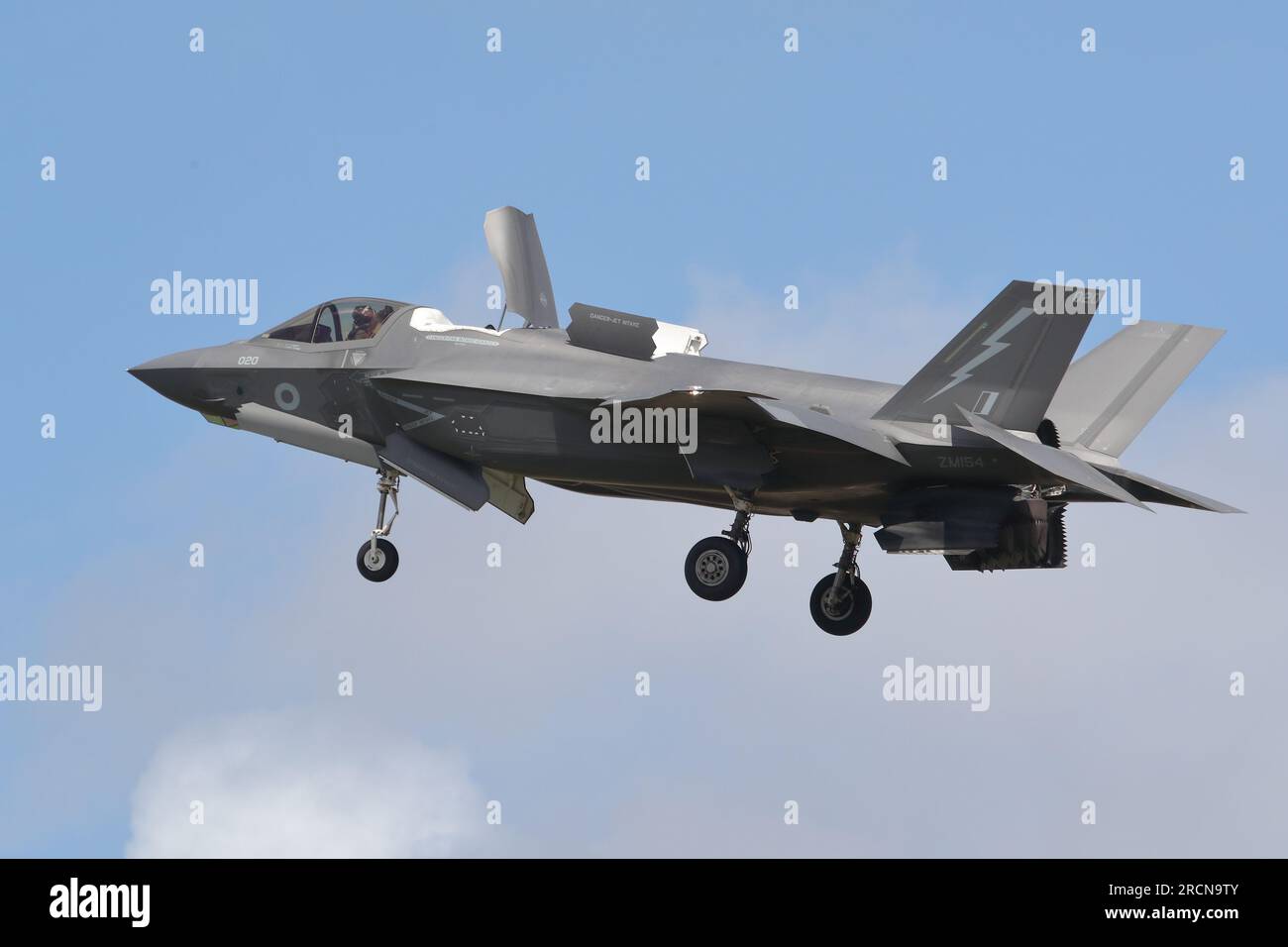 British Lockheed Martin F-35B Lightning II hovering at the Royal International Air Tattoo 2023 ...