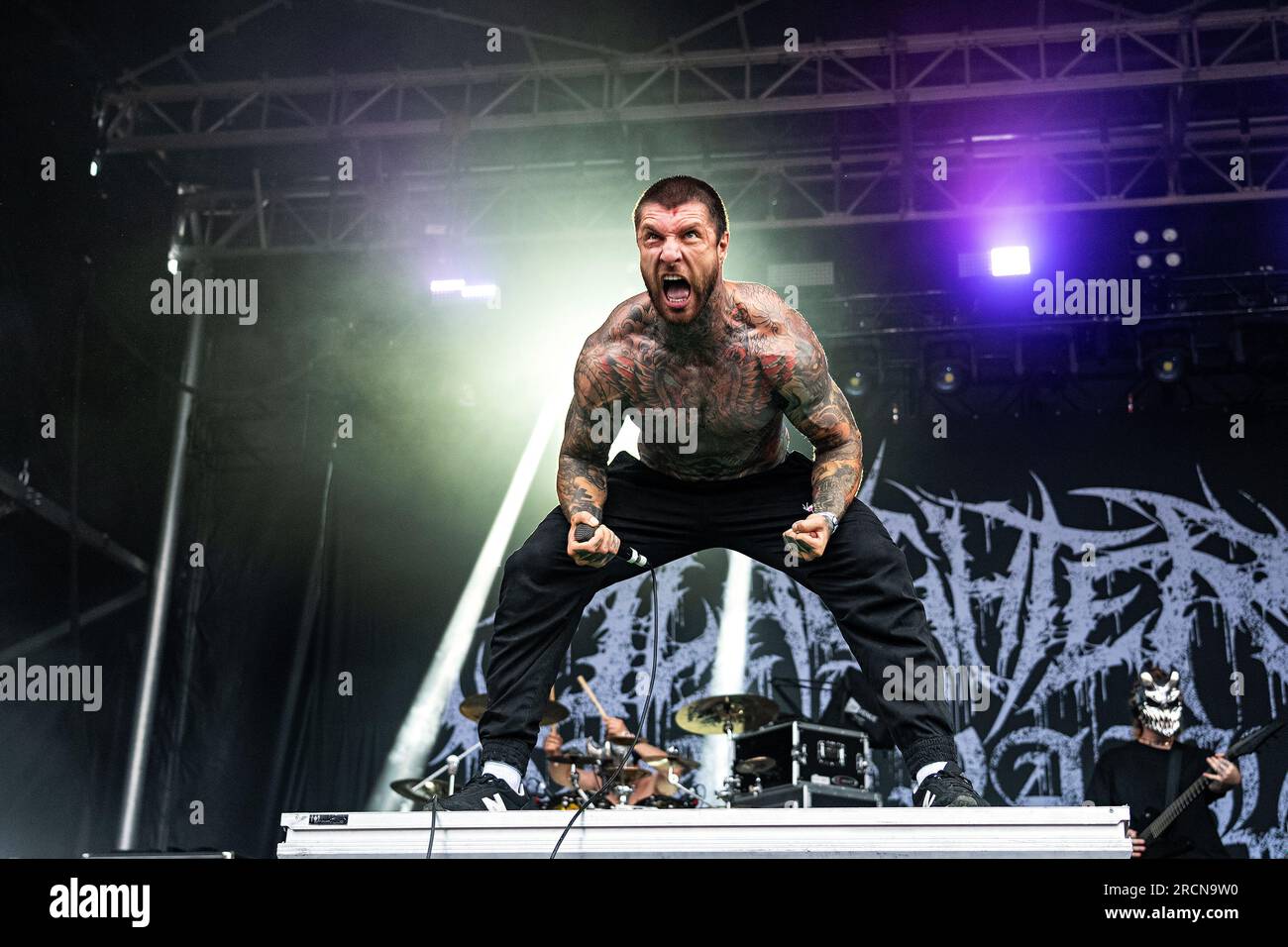 Aleksandr "Alex Terrible" Shikolai of Slaughter to Prevail performs at Inkcarceration Music and ...