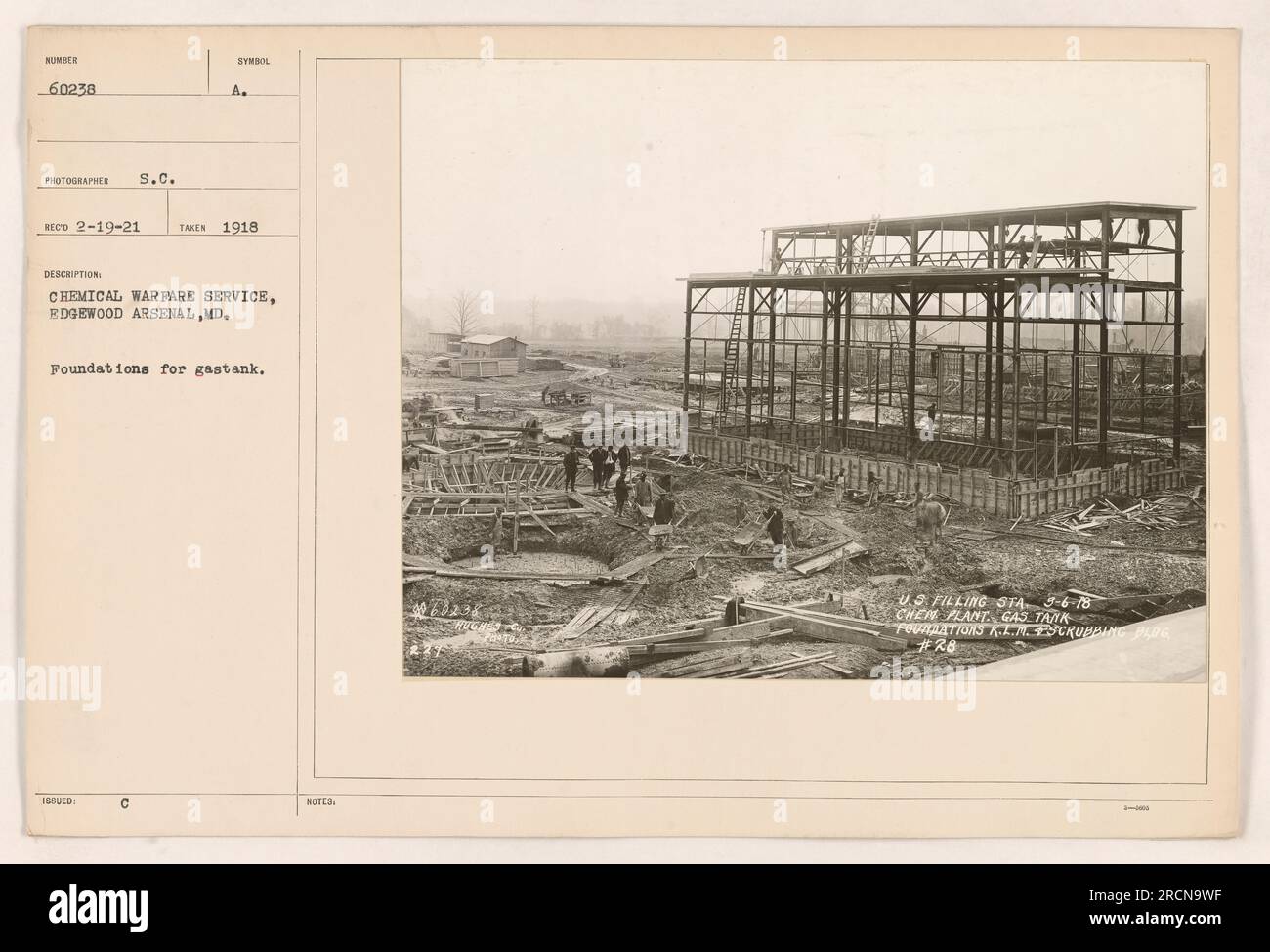 Foundations being built for a gas tank at the Edgewood Arsenal in ...