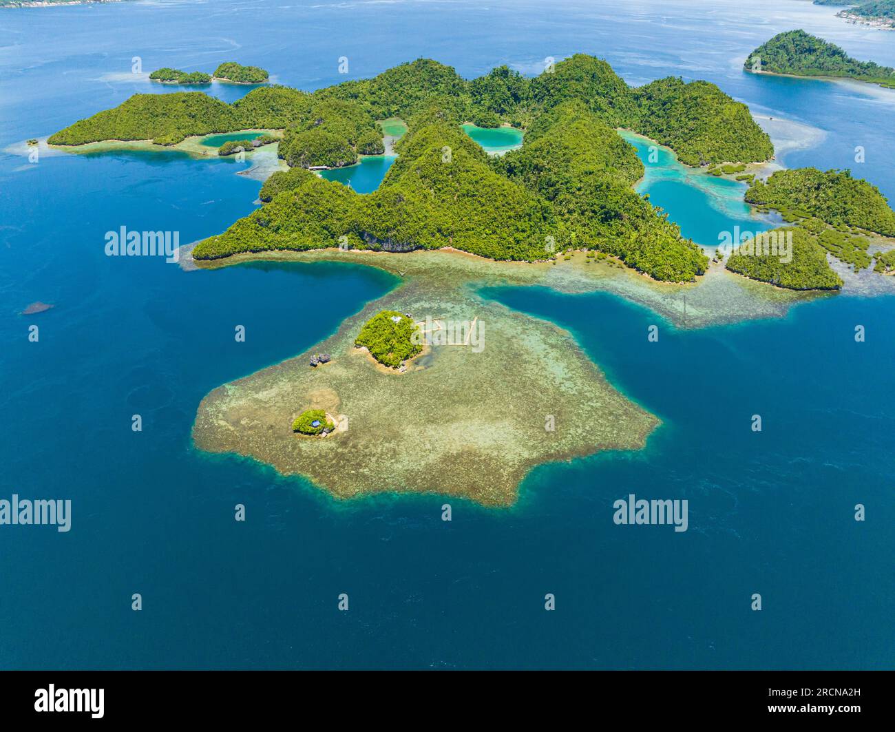 Aerial view of Tropical landscape of islands with lagoons. Turquoise ...
