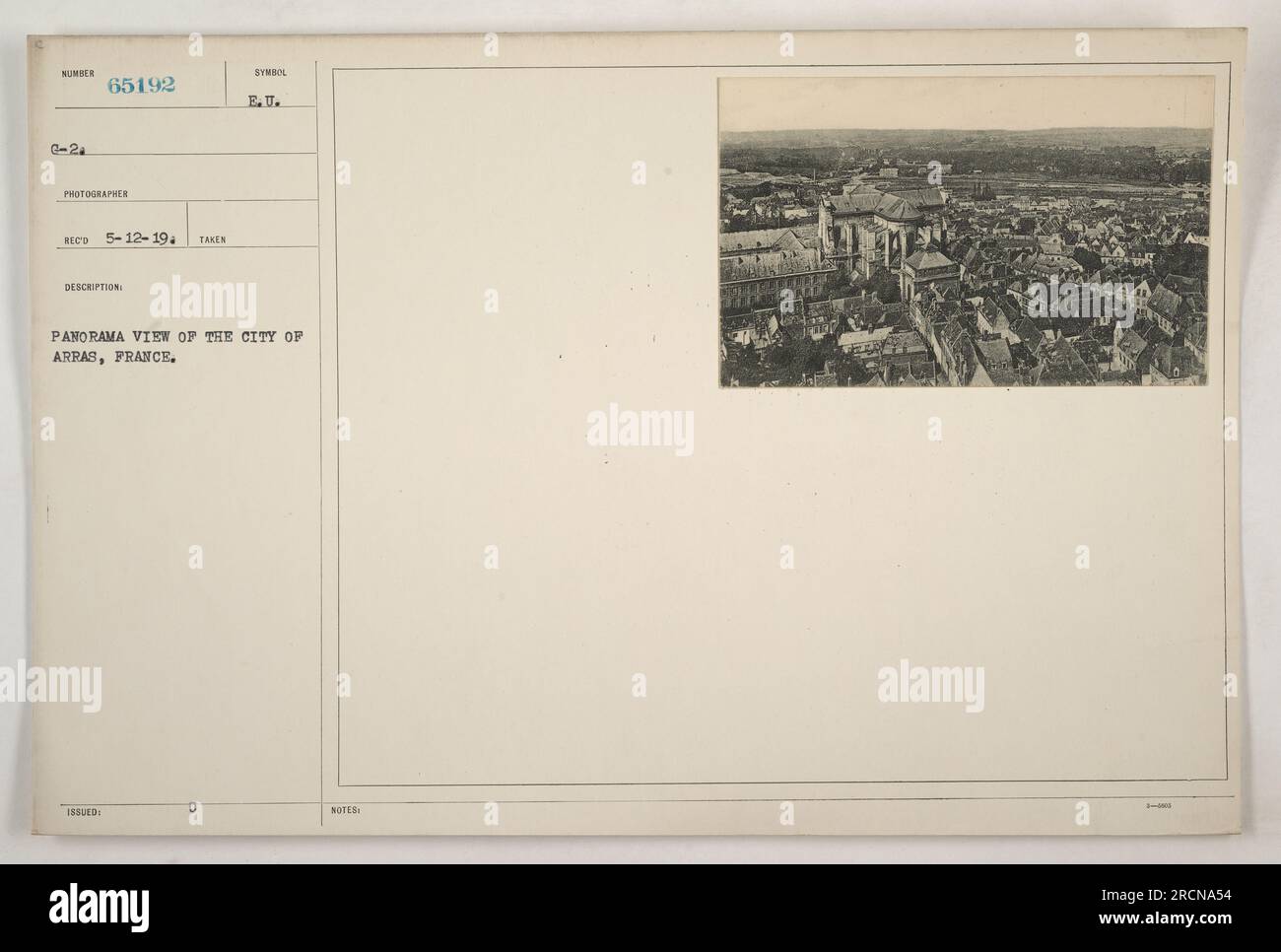 Panoramic view of the city of Arras, France, taken on May 12, 1919. The ...