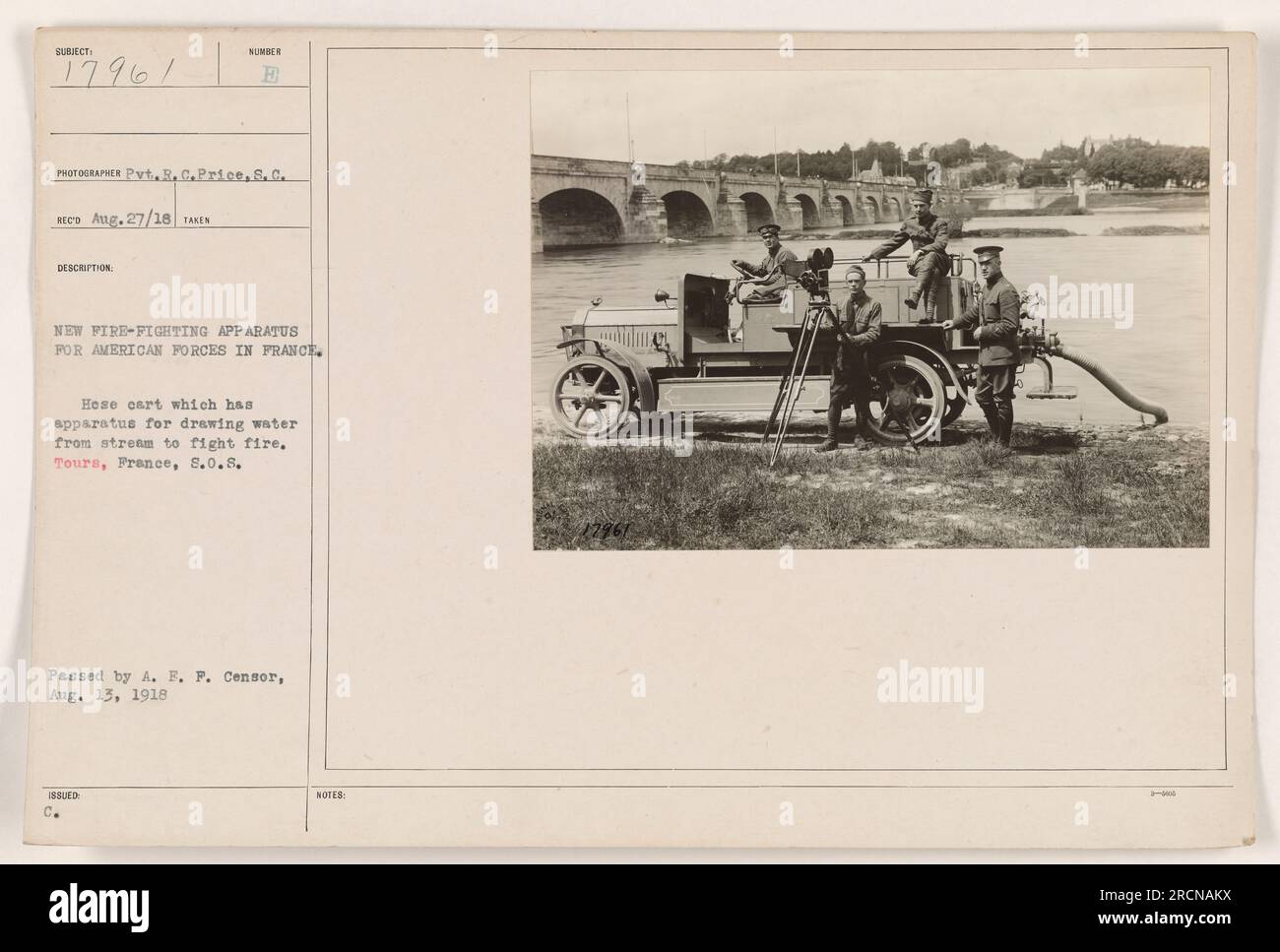 American military personnel in France demonstrate new fire-fighting ...