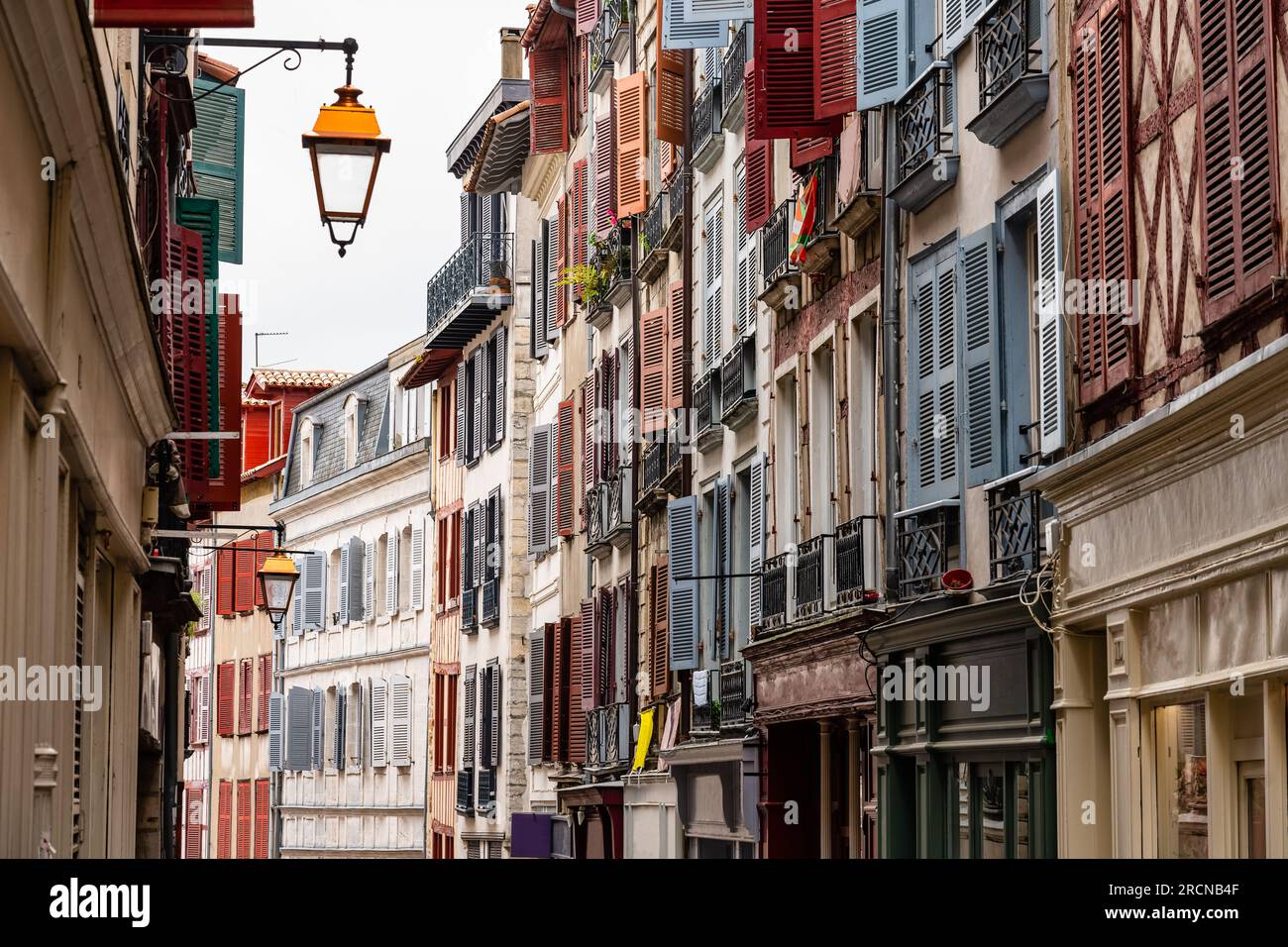 Main street of Bayonne with very picturesque architecture and colorful ...