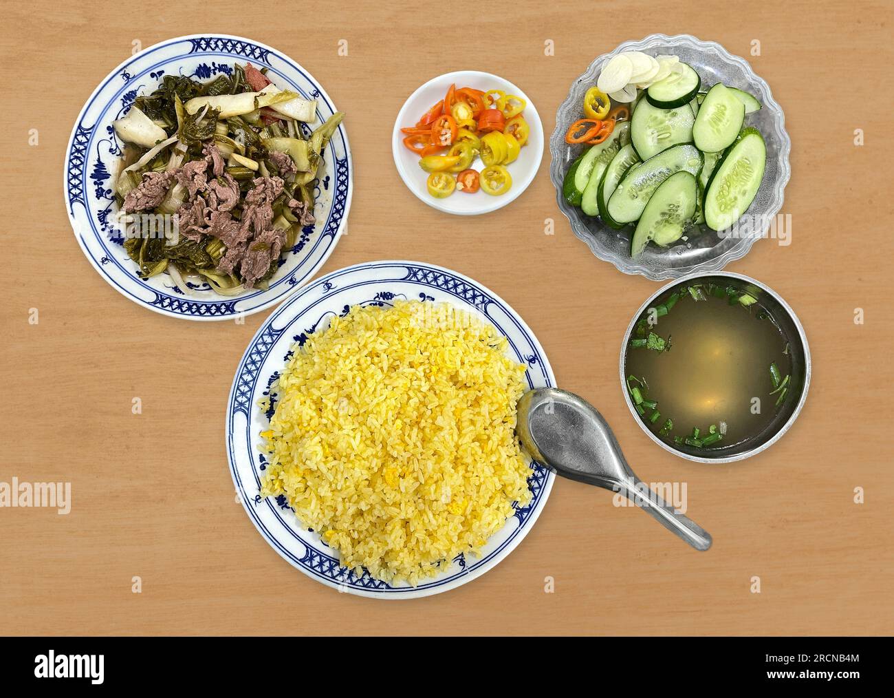 Fried rice with beef is famous Vietnamese street food. Cơm rang dưa bò ...