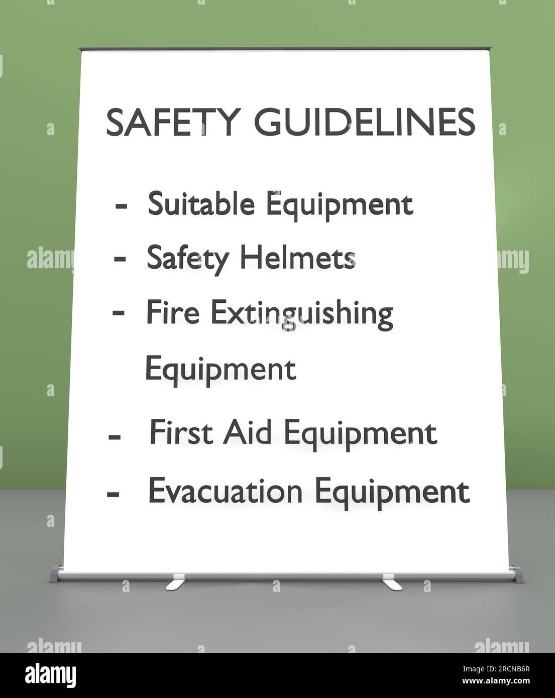 3D illustration of a rollup screen displaying the main safety ...