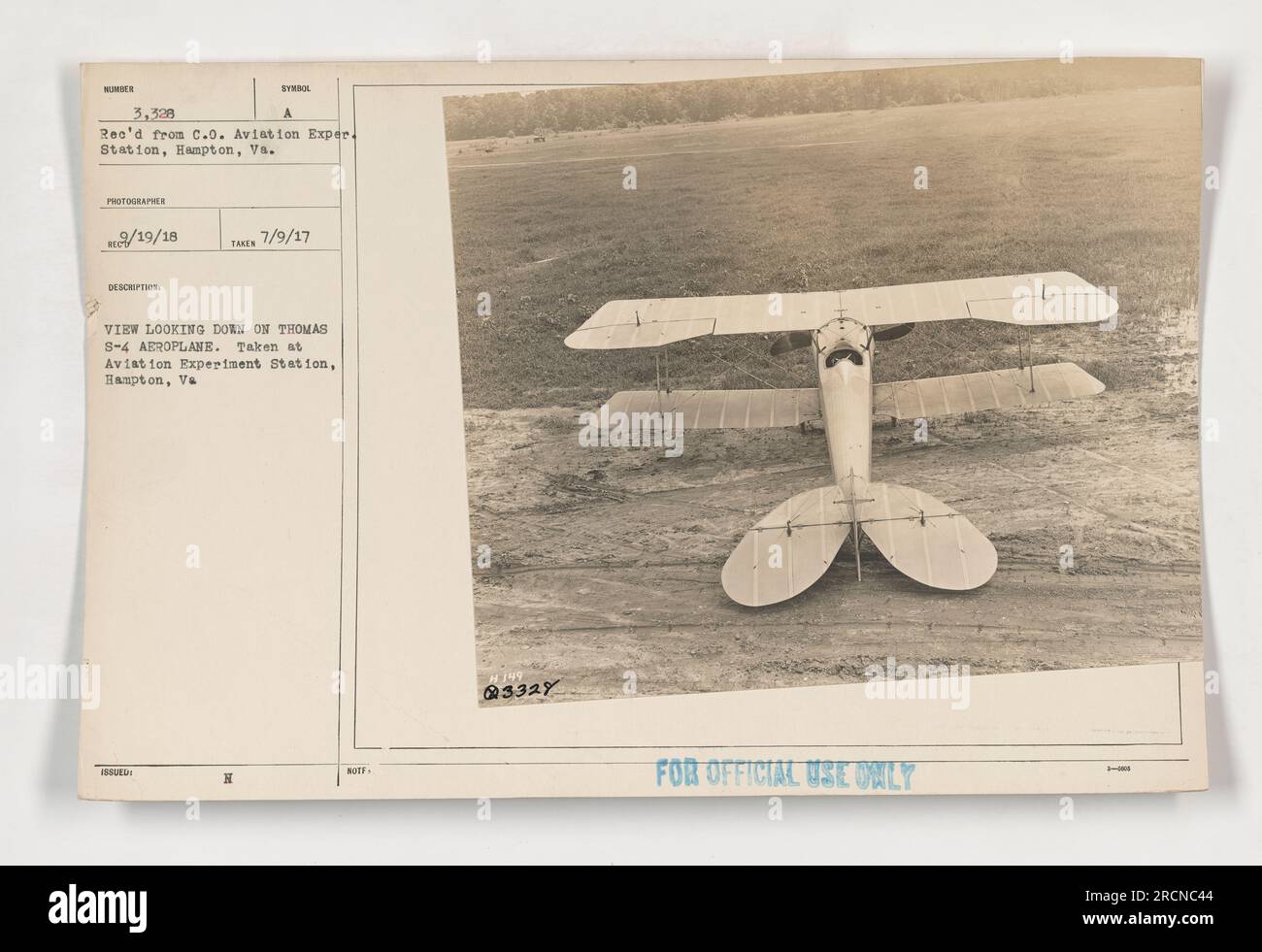 An aerial view of a Thomas-Morse S-4 Scout aeroplane at the Aviation ...