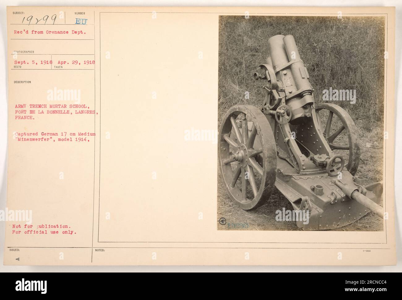 Image of the Army Trench Mortar School at Fort Be la Bonnelle in Langres, France during World ...