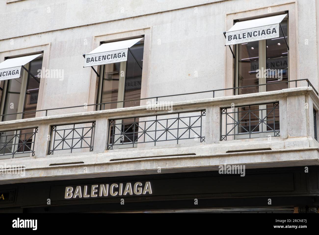 Milan , Italy - 07 05 2023 : Balenciaga store exterior brand text and ...
