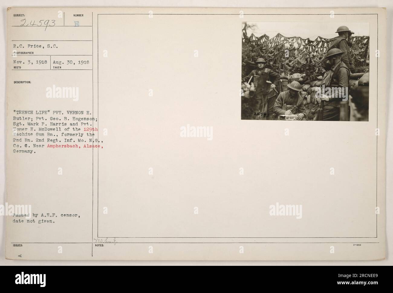 Four soldiers from the 129th Machine Gun Battalion posing for a ...