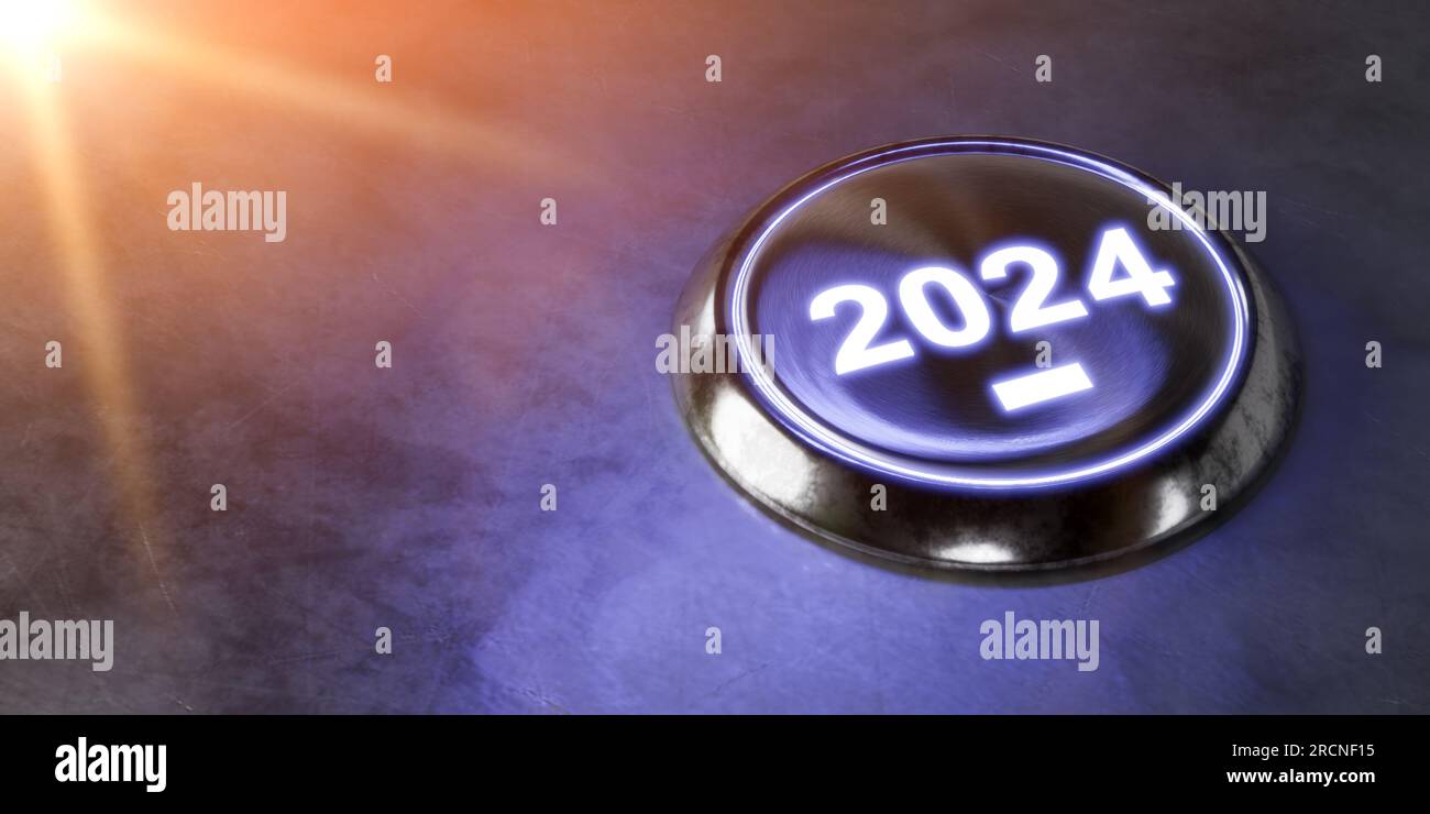 start button 2024. push button with text 2024 on dark background ...