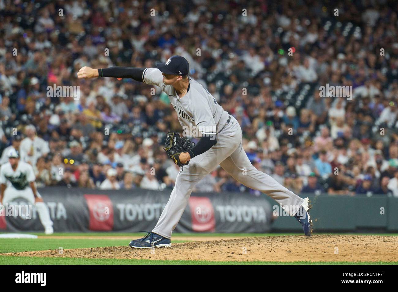 Denver CO, USA. 15th July, 2023. New York pitcher Clay Holmes (35 ...