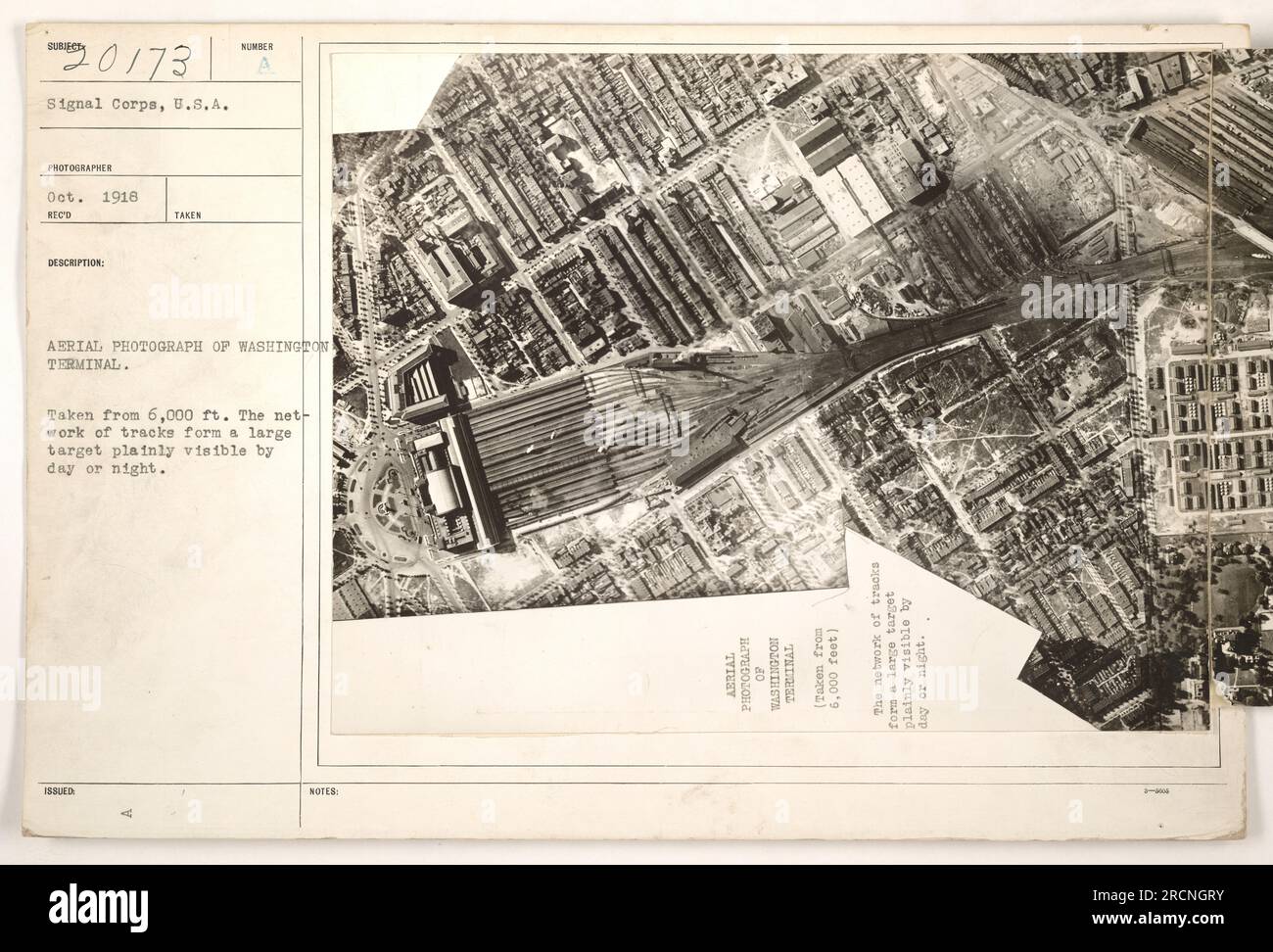 Aerial photograph of Washington Terminal taken in October 1918 from an ...