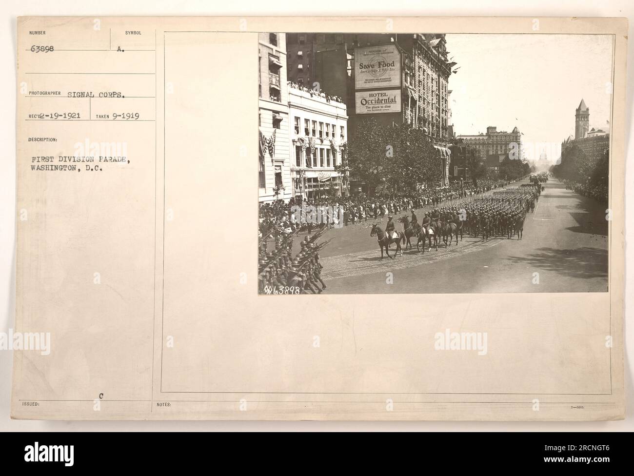 The image depicts the First Division Parade in Washington, D.C during ...