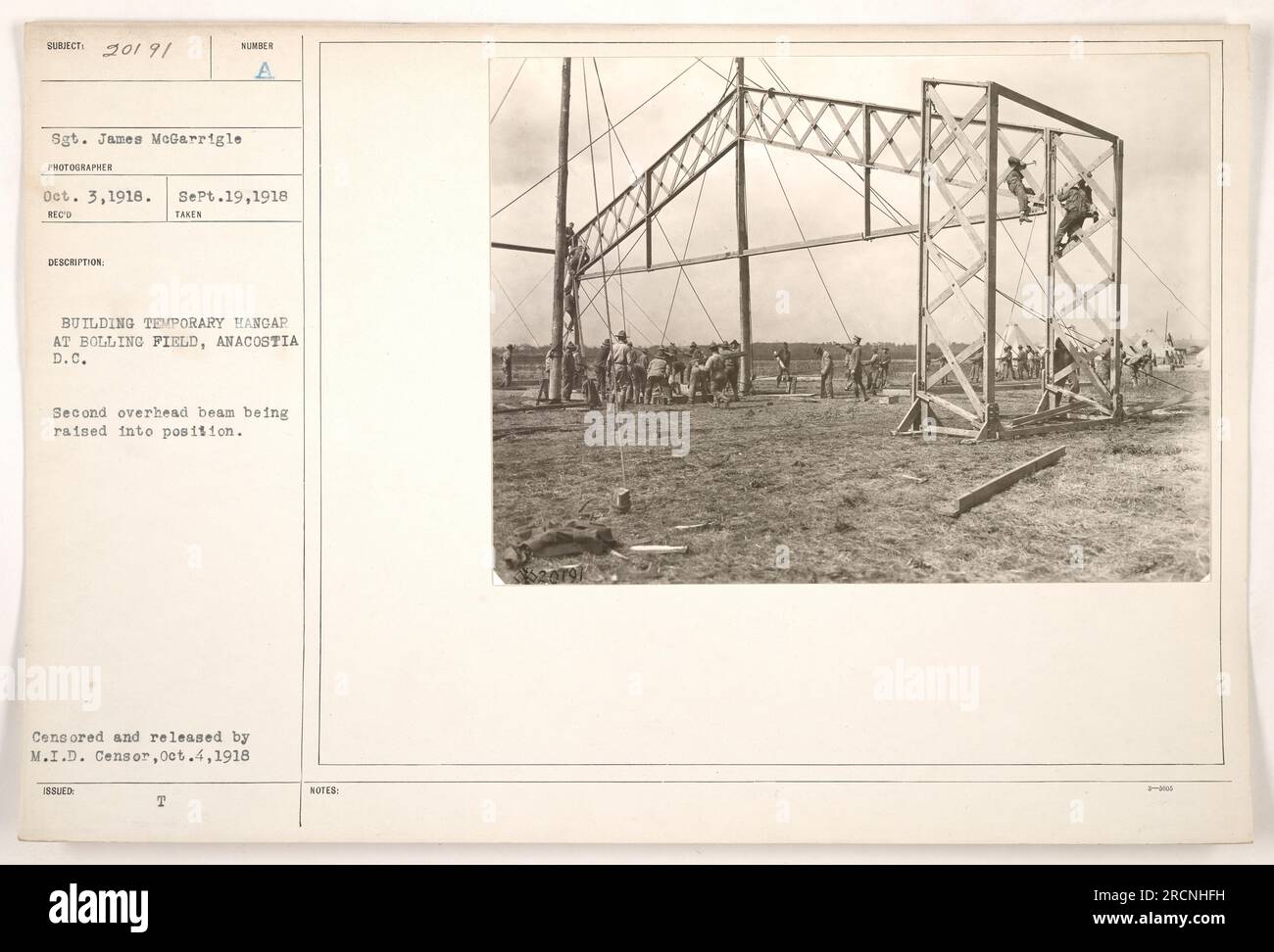 Construction of a temporary hangar at Bolling Field, Anacostia, D.C. on ...