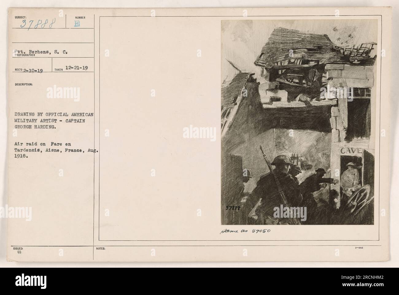 Caption: "Pvt. Berhens of the S.C. unit participating in an air raid on ...