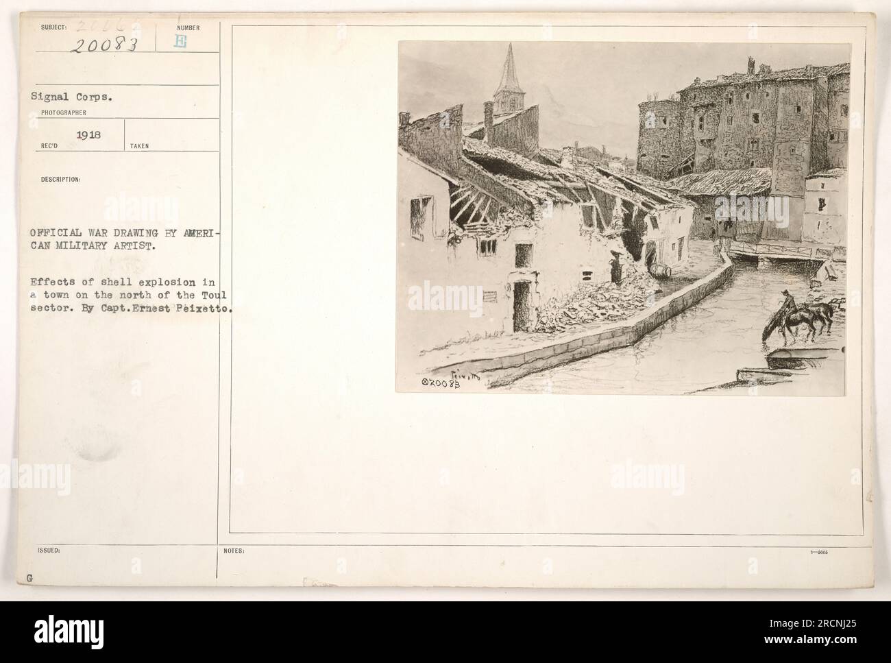 Photograph depicting the aftermath of a shell explosion in a town ...