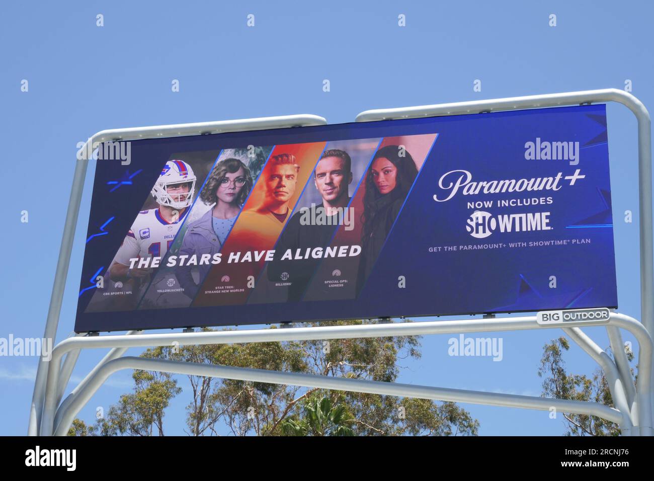 West Hollywood, California, USA 15th July 2023 Paramount Plus Showtime Billboard on Sunset Blvd ...