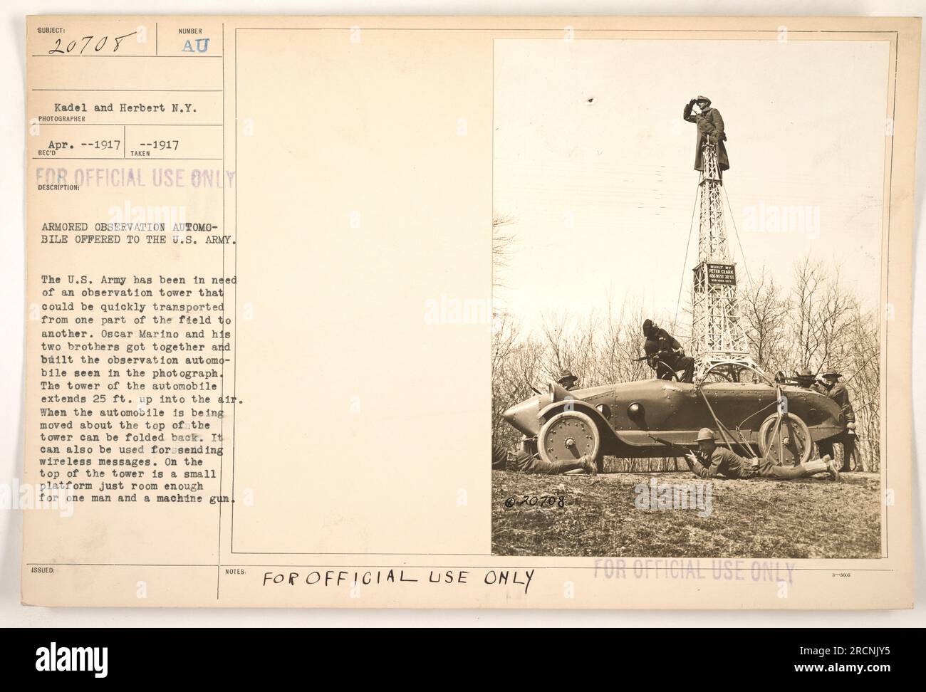 A military observation automobile manufactured by Oscar Marino and his ...