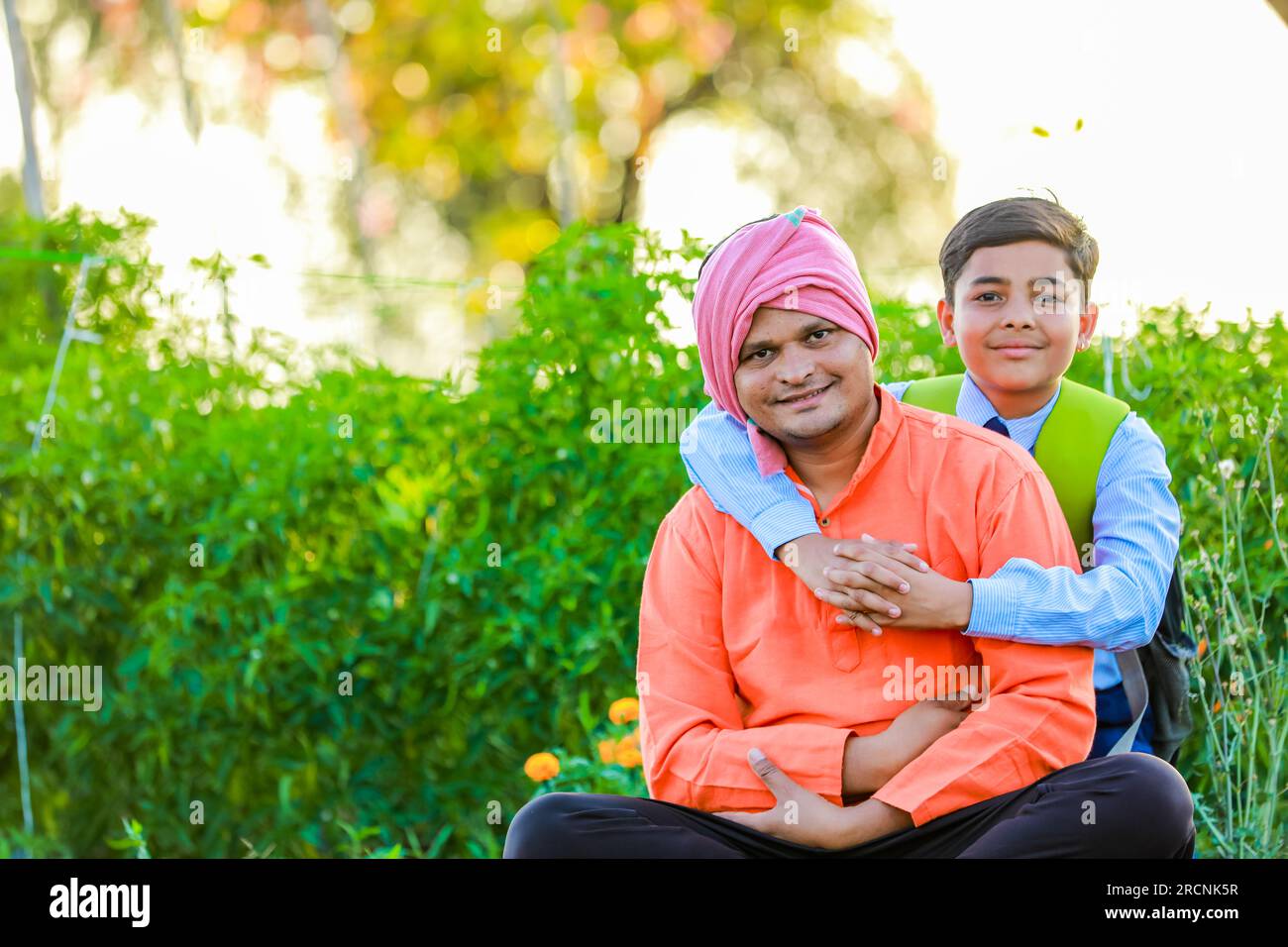 happy indian father and son , farmer and his son with smilli face Stock ...