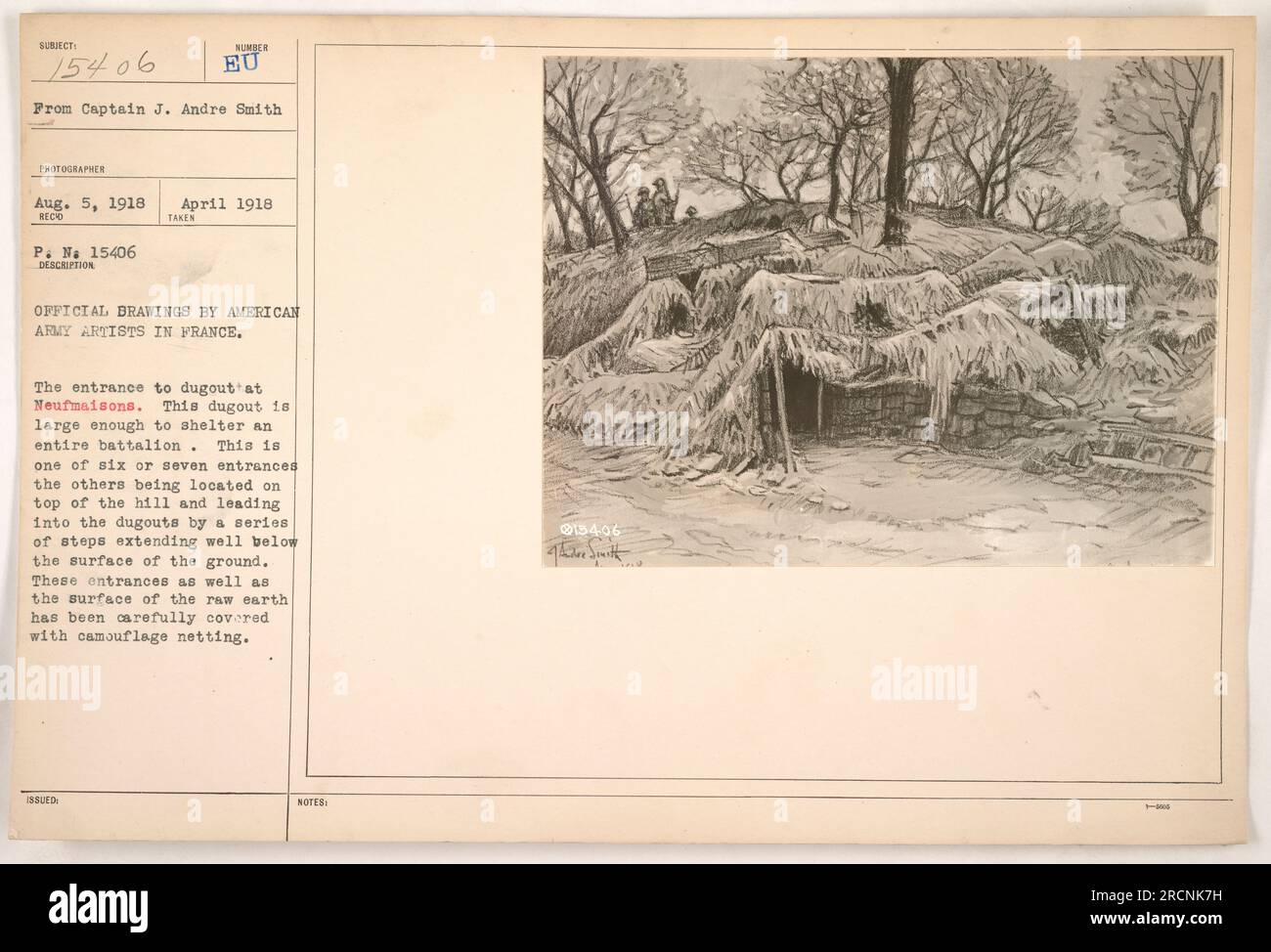 Photograph captures the entrance to a large dugout at Neufmaisons ...