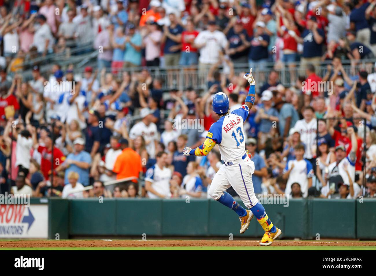 Atlanta Braves right fielder Ronald Acuna Jr. (13) celebrates a two-run ...