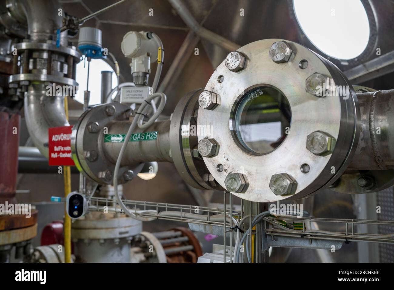 Industrial metal pipes inside Geothermal Power plant Hellisheidi Stock ...