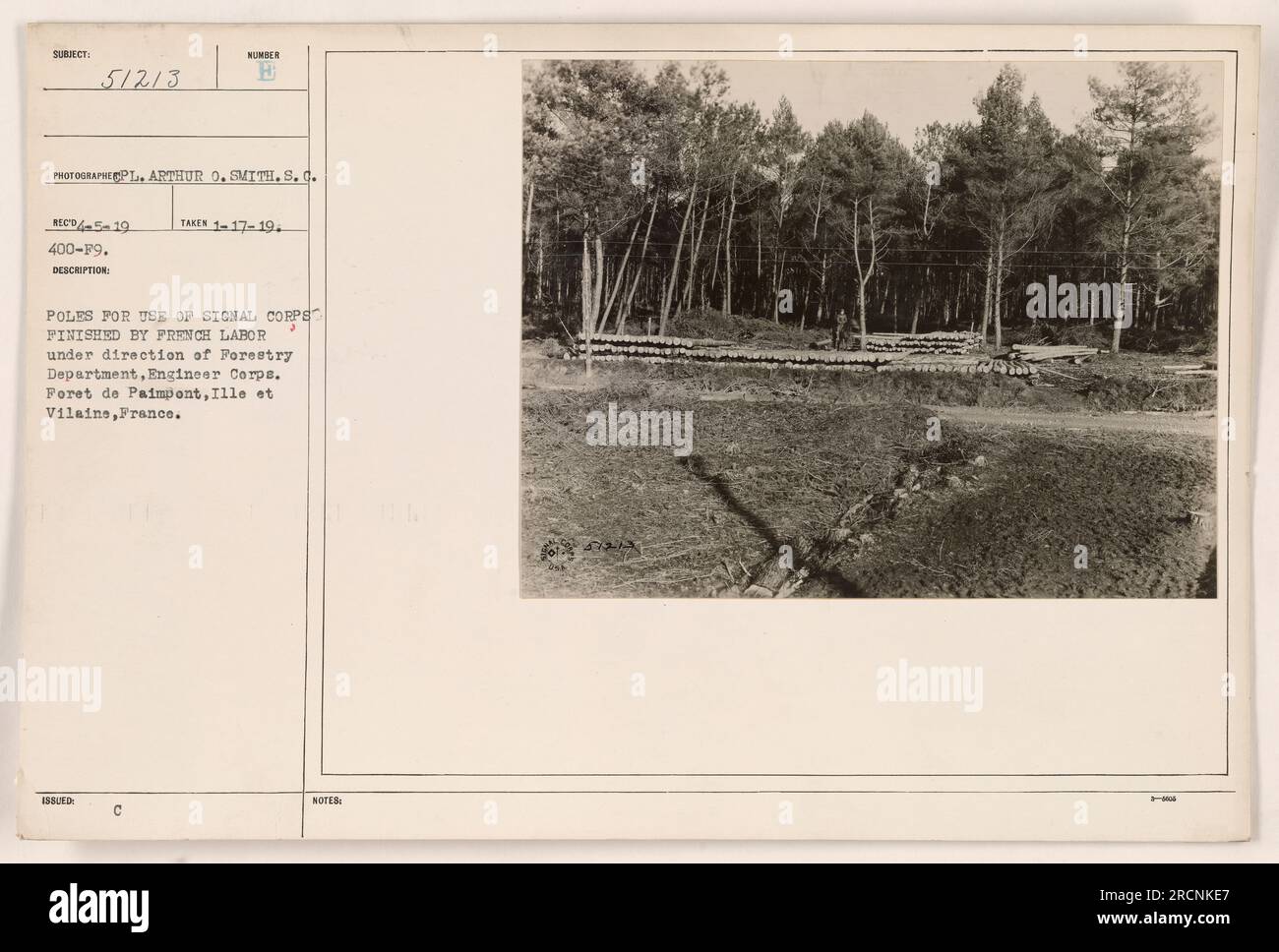 "Photograph shows the completion of signal corps poles by French labor ...