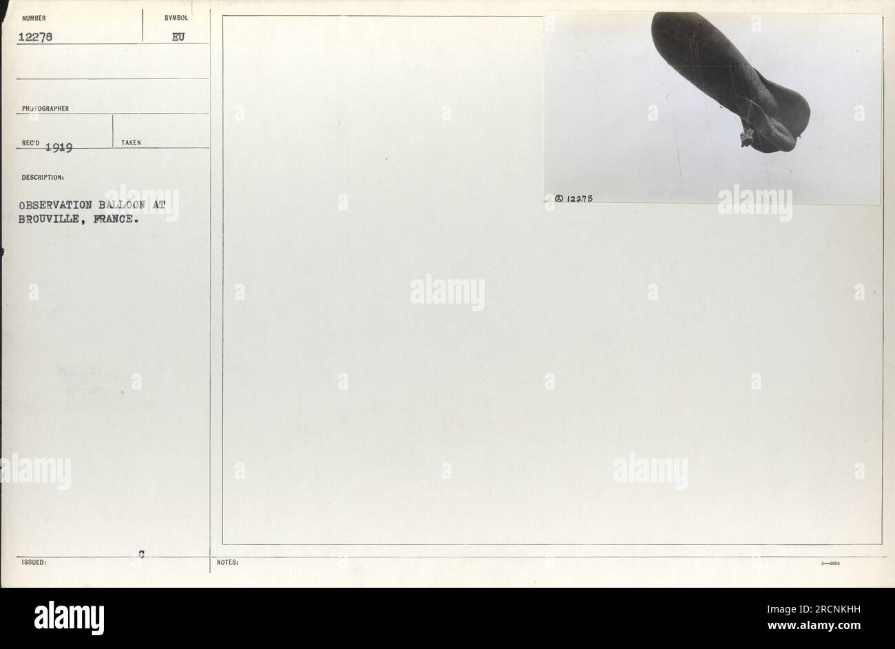 Observation balloon being taken down at Brouville, France in 1919. The ...