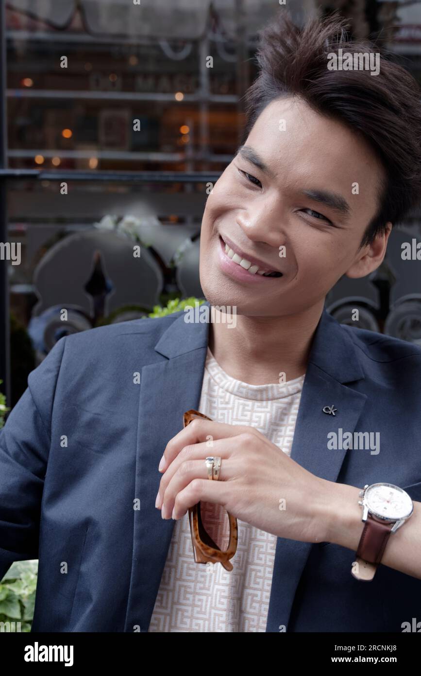 Paris, France. 15th July, 2023. Actor & model Jeremy Bellet poses ...