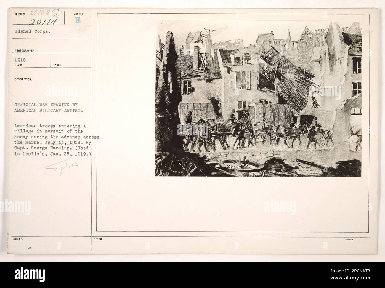 American troops advancing through a village in pursuit of the enemy ...