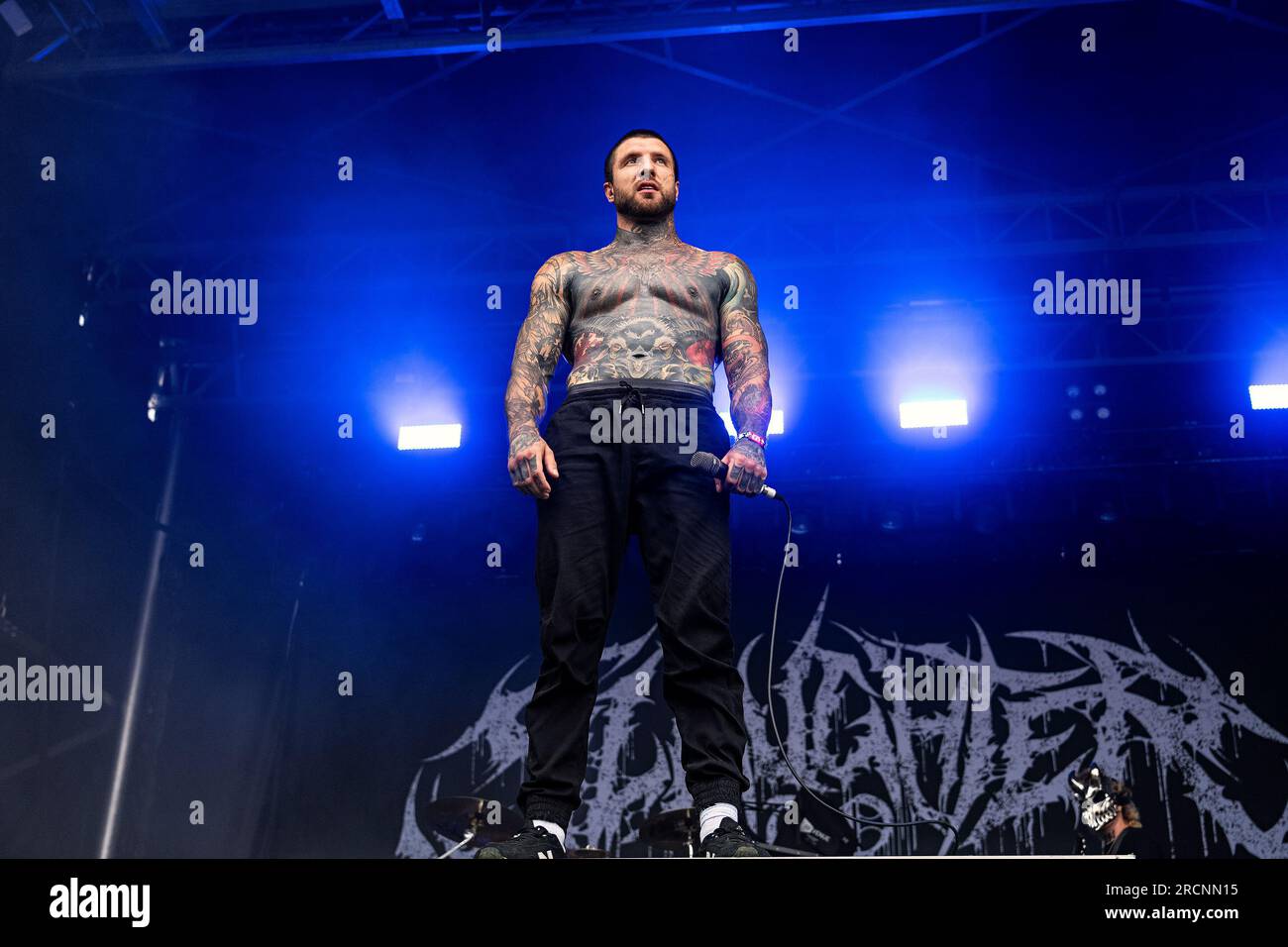 Aleksandr "Alex Terrible" Shikolai of Slaughter to Prevail performs at Inkcarceration Music and ...