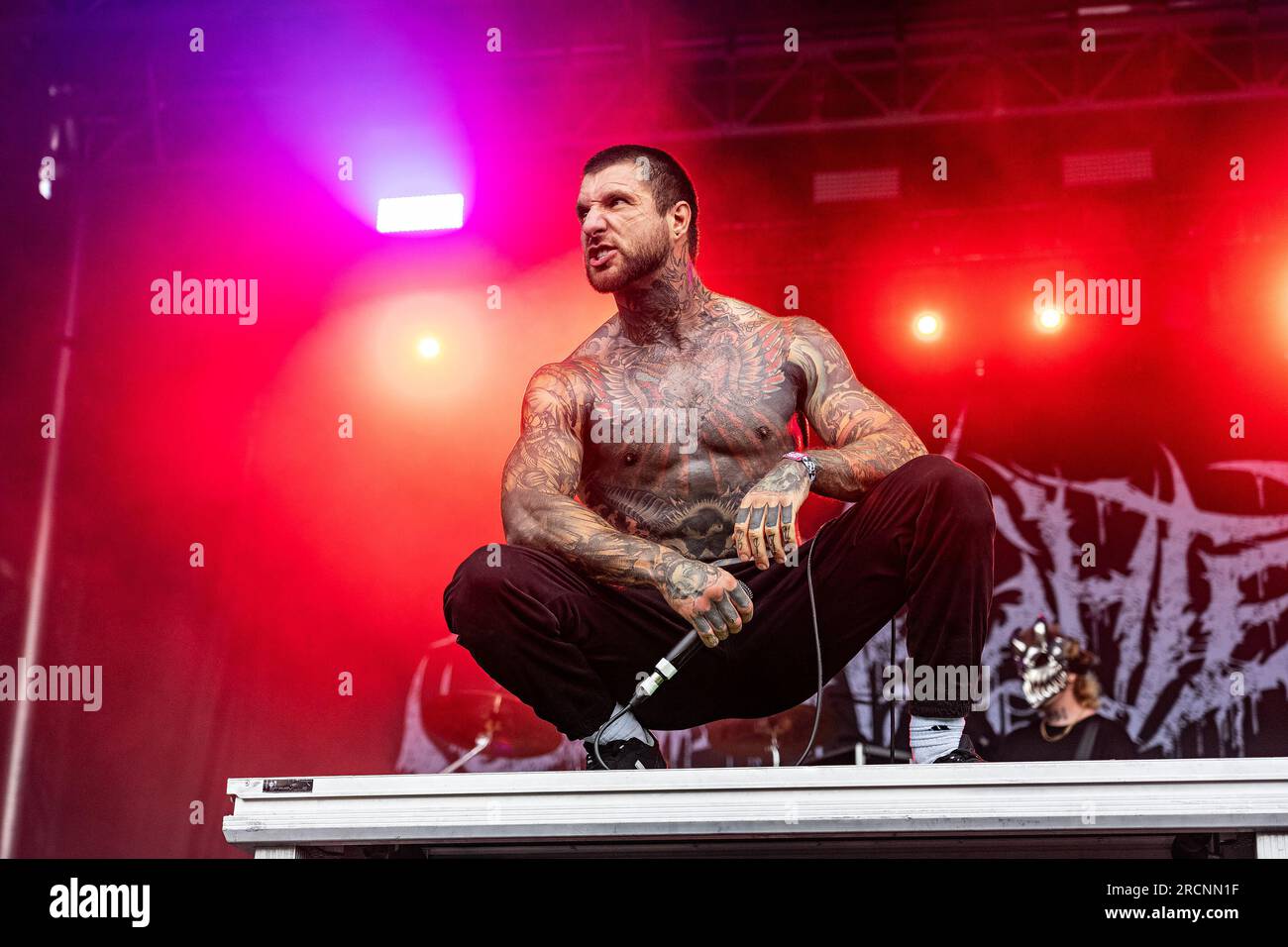 Aleksandr "Alex Terrible" Shikolai of Slaughter to Prevail performs at Inkcarceration Music and ...