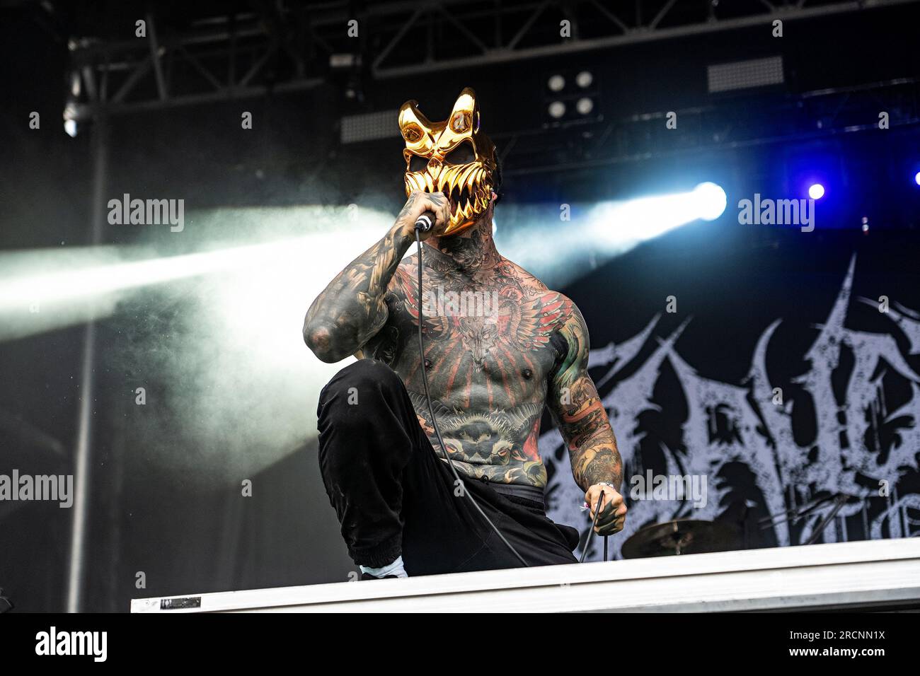 Aleksandr "Alex Terrible" Shikolai of Slaughter to Prevail performs at Inkcarceration Music and ...