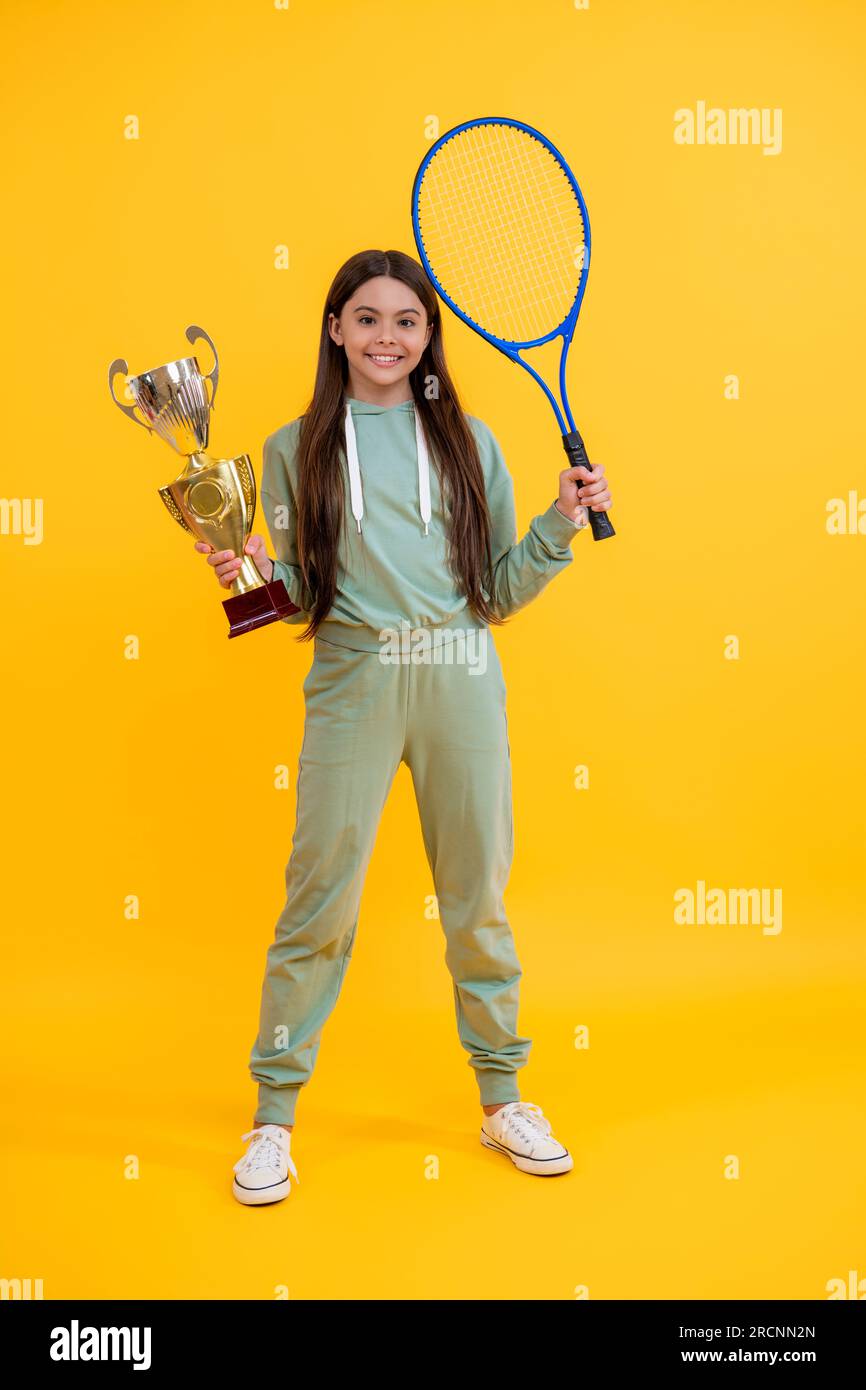 sport champion girl of badminton. girl celebrating as tennis tournament ...