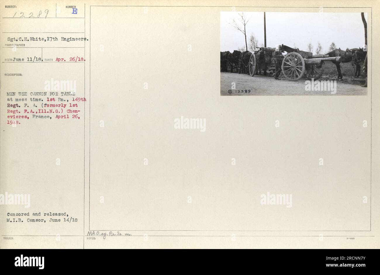 Sgt. C.H. White of the 17th Engineers uses a cannon as a table during ...