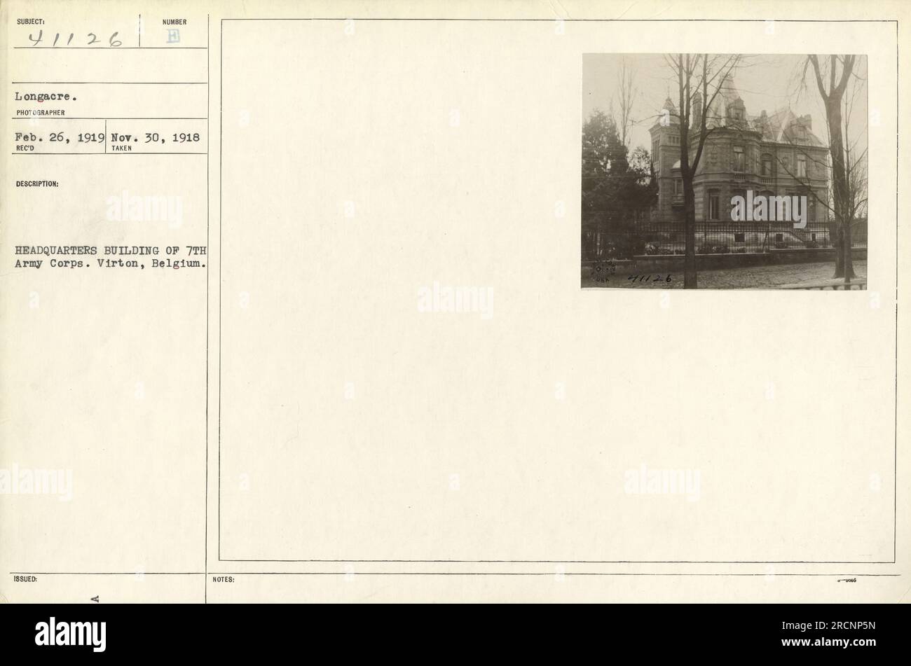 "Photograph depicting the headquarters building of the 7th Army Corps ...