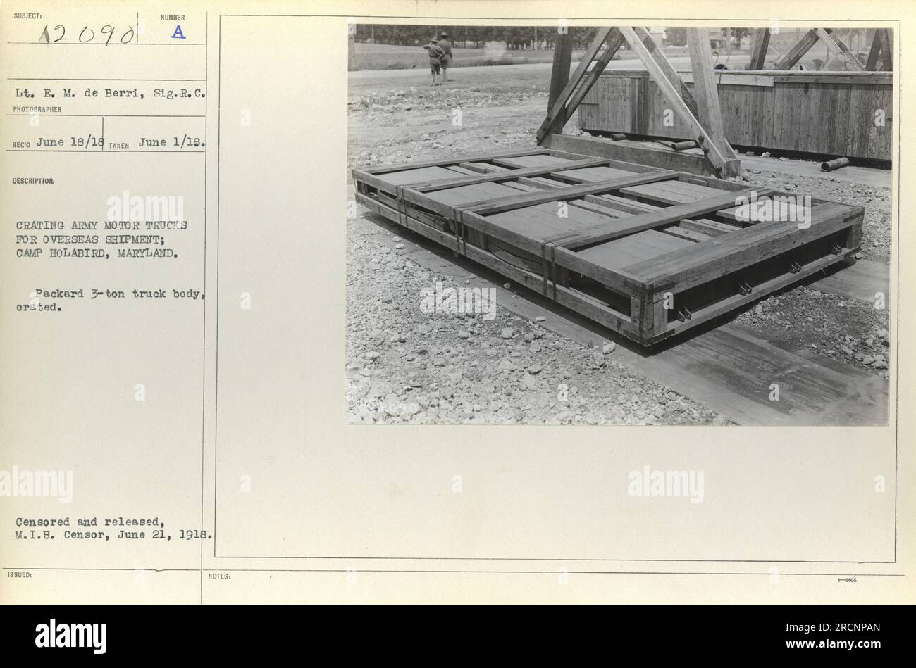 Soldiers at Camp Holabird, Maryland, crating Packard 3-ton truck bodies ...