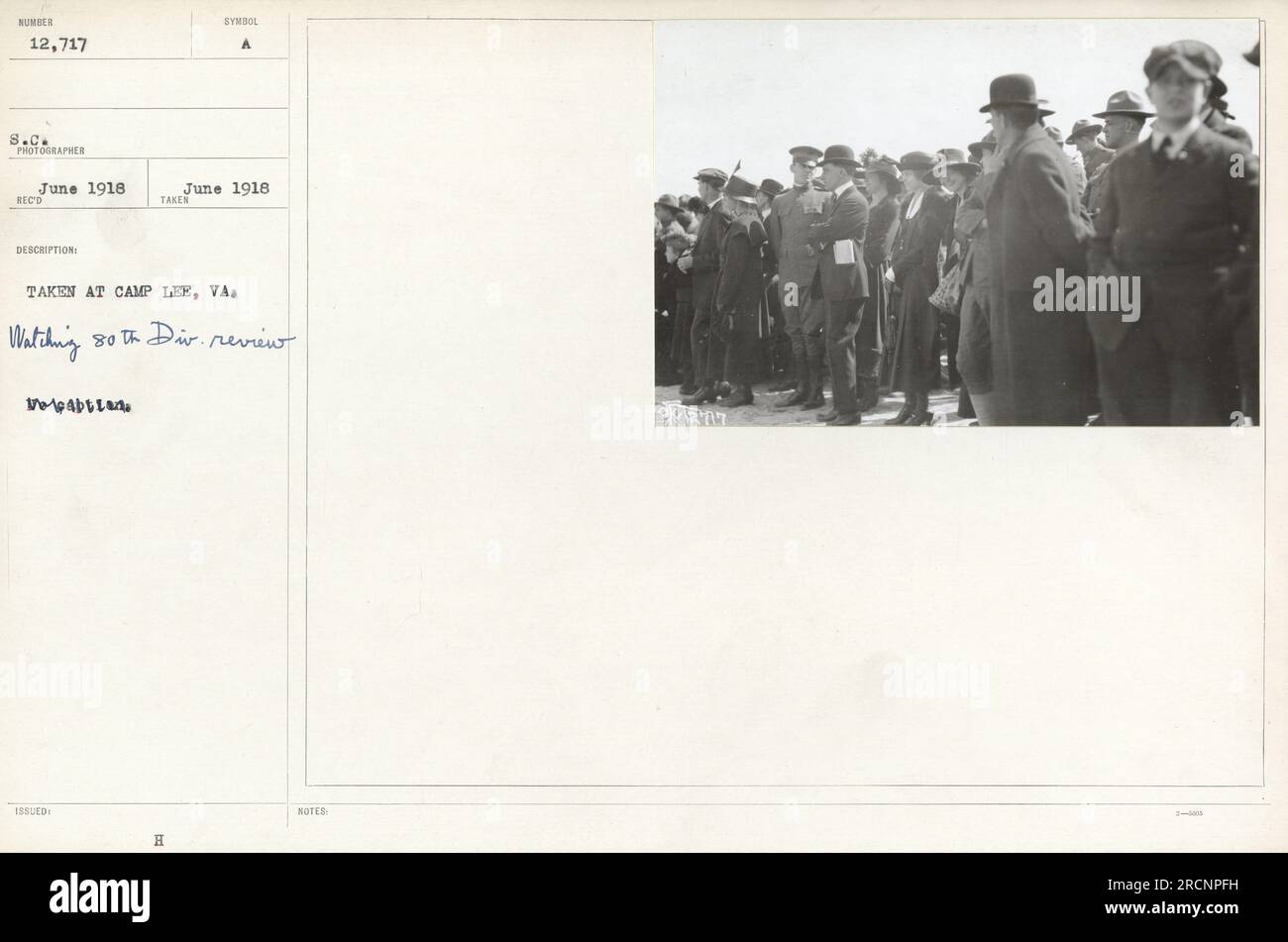Soldiers observing the 80th Division review at Camp Lee, Virginia in ...