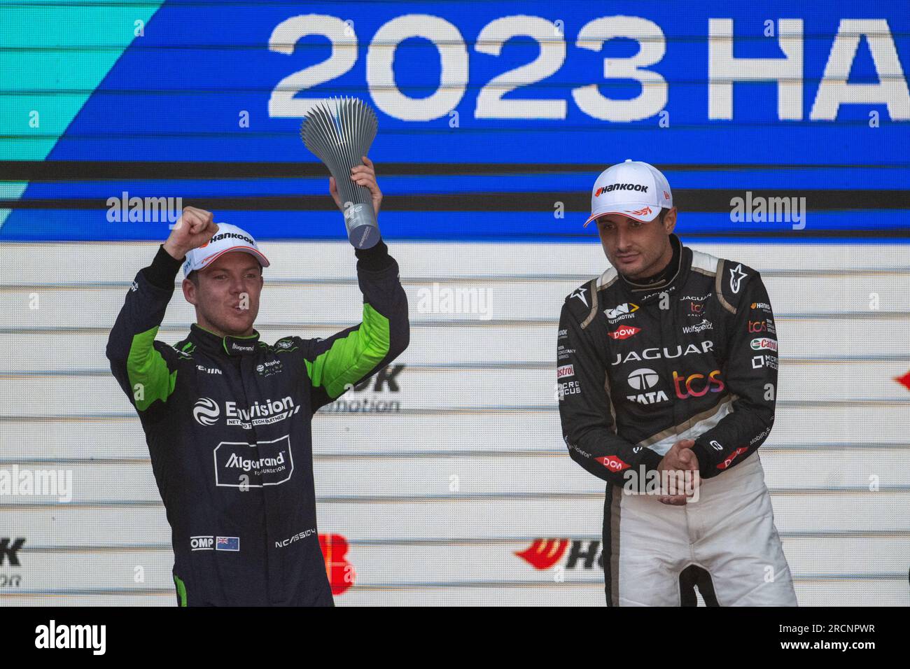 The podium of the Race 1, first day of competition of the FE Grand Prix ...