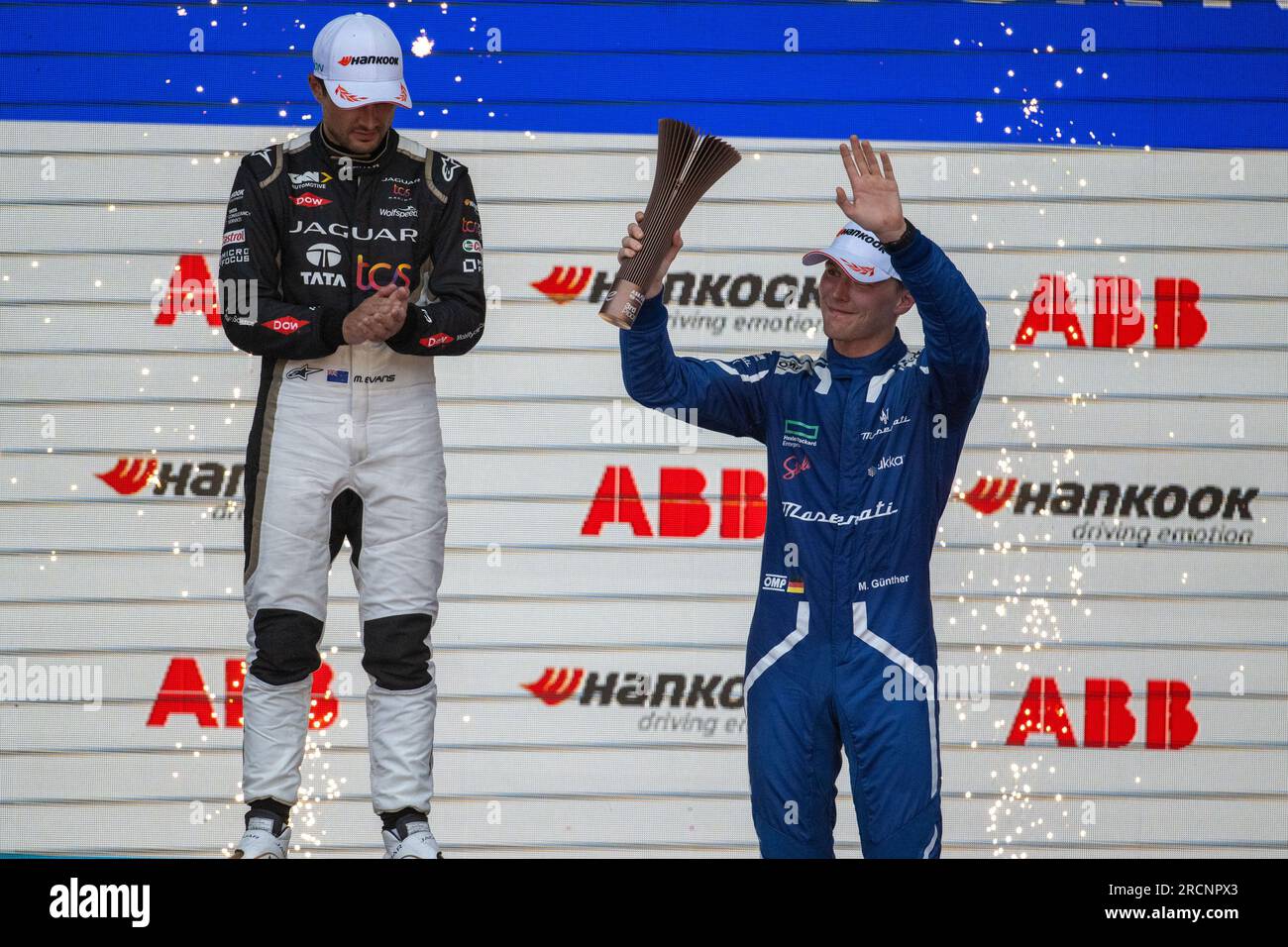 The podium of the Race 1, first day of competition of the FE Grand Prix ...