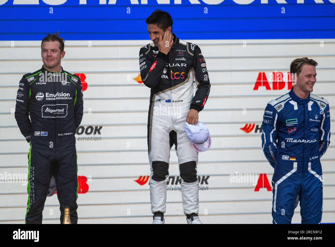 The podium of the Race 1, first day of competition of the FE Grand Prix ...