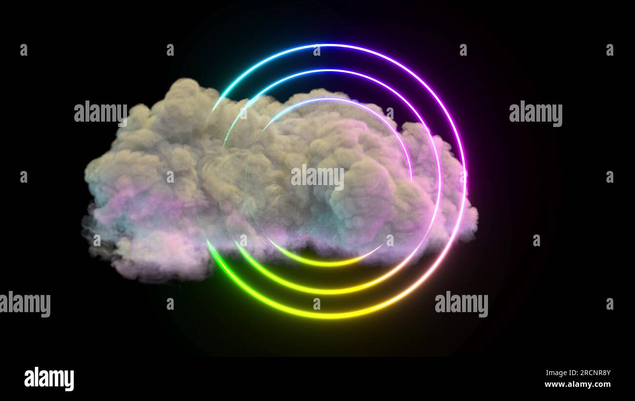 Cloud rotate spin neon circles 3d render Stock Photo - Alamy