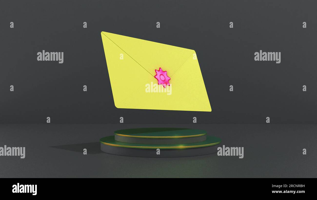 Yellow letter mail rotate on stages 3d render Stock Photo - Alamy