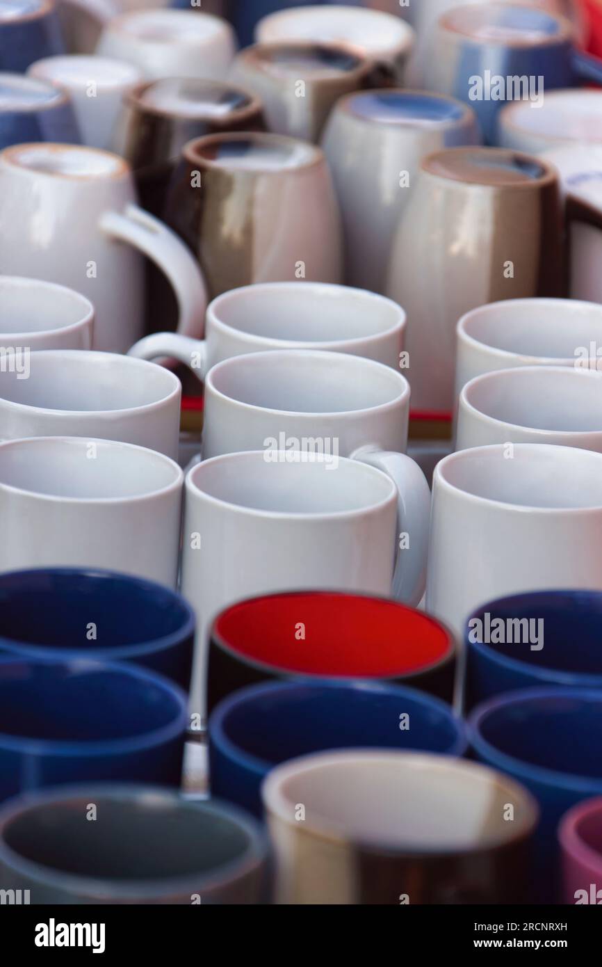 simple background with a group of colorful blank simple mugs Stock ...
